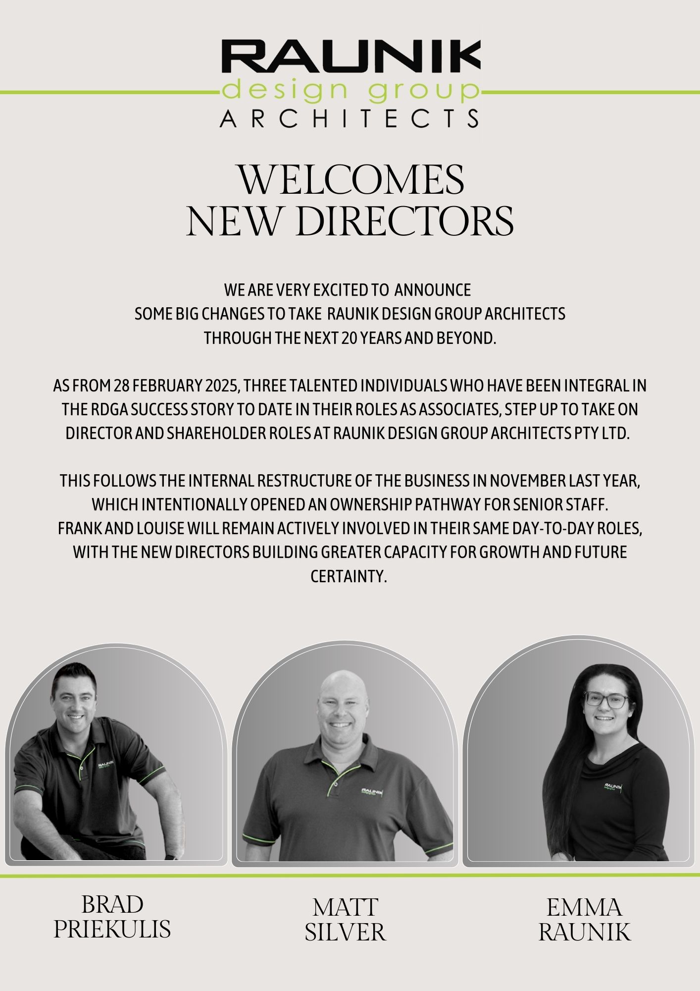 Raunik Design Group Architects Welcomes New Directors | Raunik Design Group